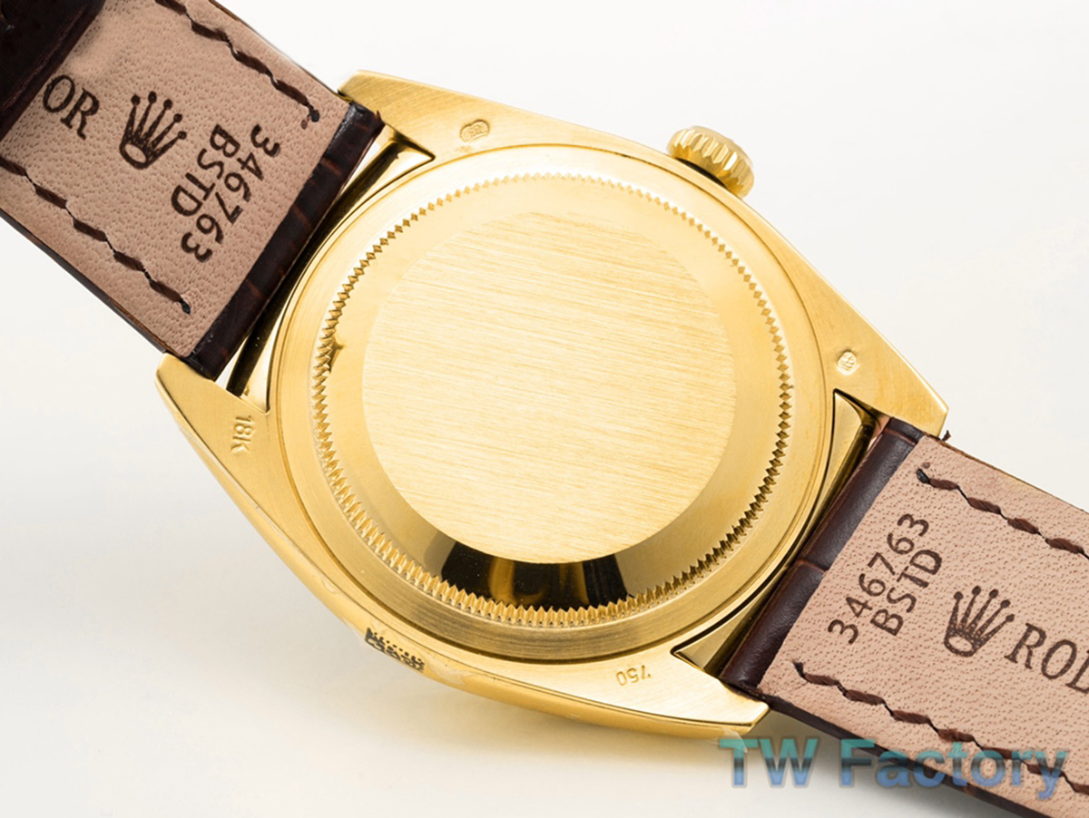 Day-Date 40 Black Dial in Yellow Gold on Leather Strap - TrueTime